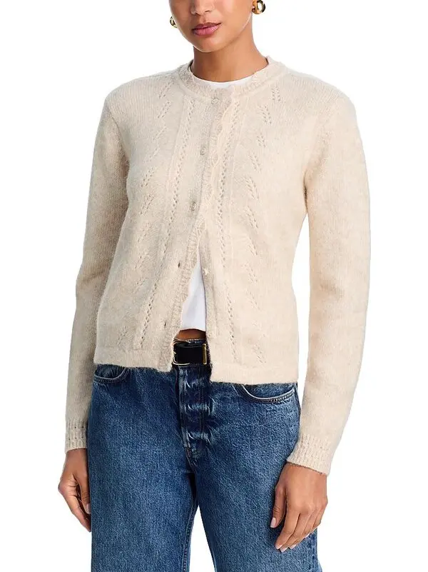 Aqua Pointelle Ruffle Cardigan - White Beach