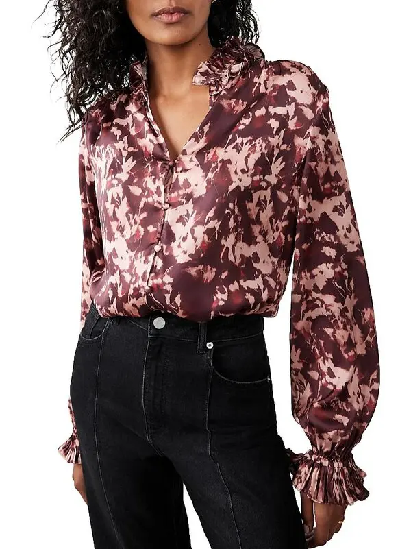 Mint Velvet Printed Satin Blouse - Burgundy