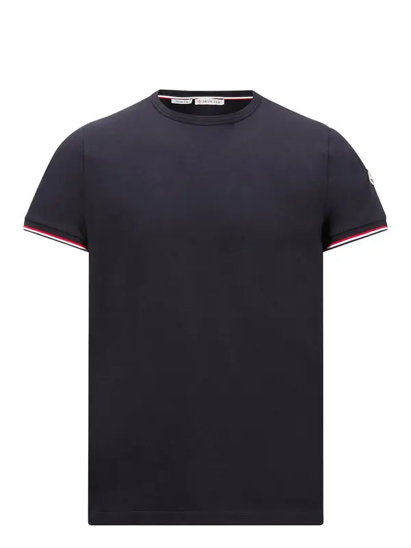 Moncler Tricolor-trimmed Cotton T-shirt - Blue