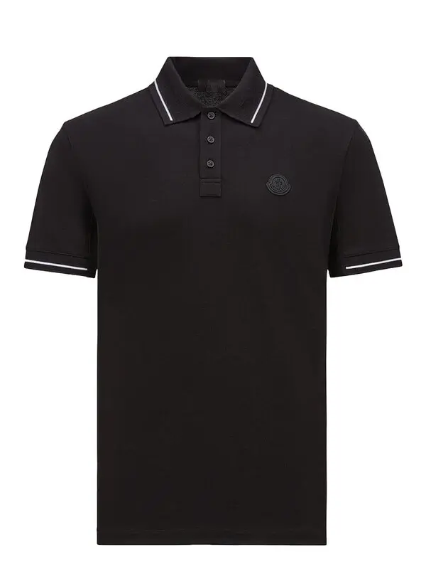 Moncler Logo Patch Cotton Polo Shirt - Black