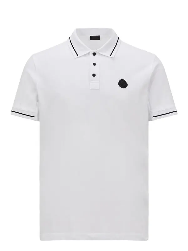 Moncler Logo Patch Cotton Polo Shirt - White