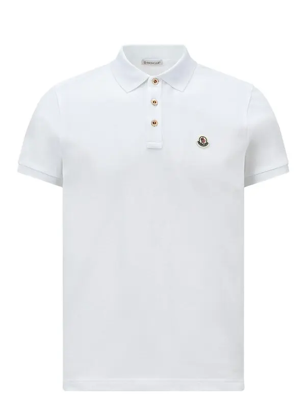 Moncler Logo Patch Cotton Polo Shirt - White