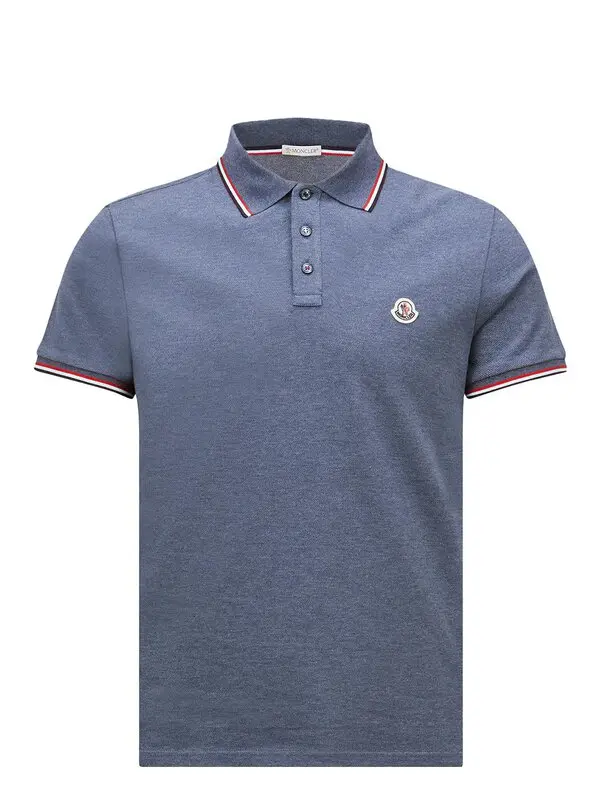 Moncler Tricolor-trimmed Cotton Piquet Polo Shirt - Blue