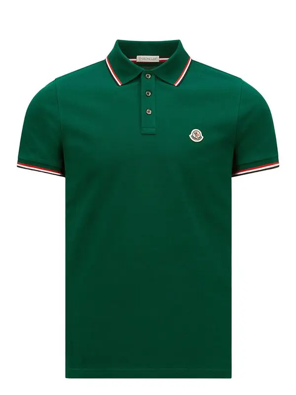 Moncler Tricolor-trimmed Cotton Piquet Polo Shirt - Green