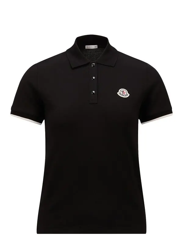 Moncler Logo Cotton Pique Polo Shirt - Black