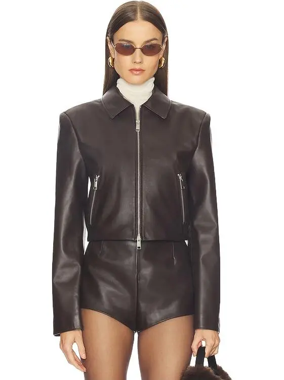CAMILA COELHO Elia Leather Jacket - Espresso