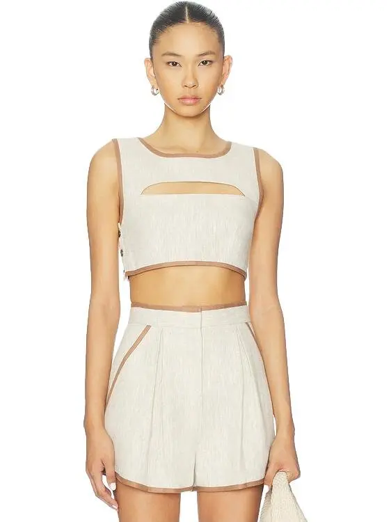 Matthew Bruch Bound Cutout Crop Top - Oatmeal Linen