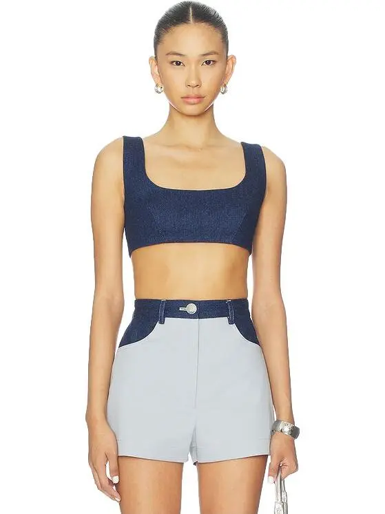 Matthew Bruch Tie Back Crop Top - Medium Wash Denim