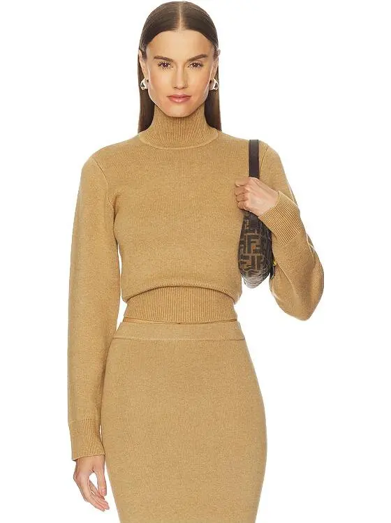 CAMILA COELHO Costansa Turtleneck Sweater - Dark Taupe