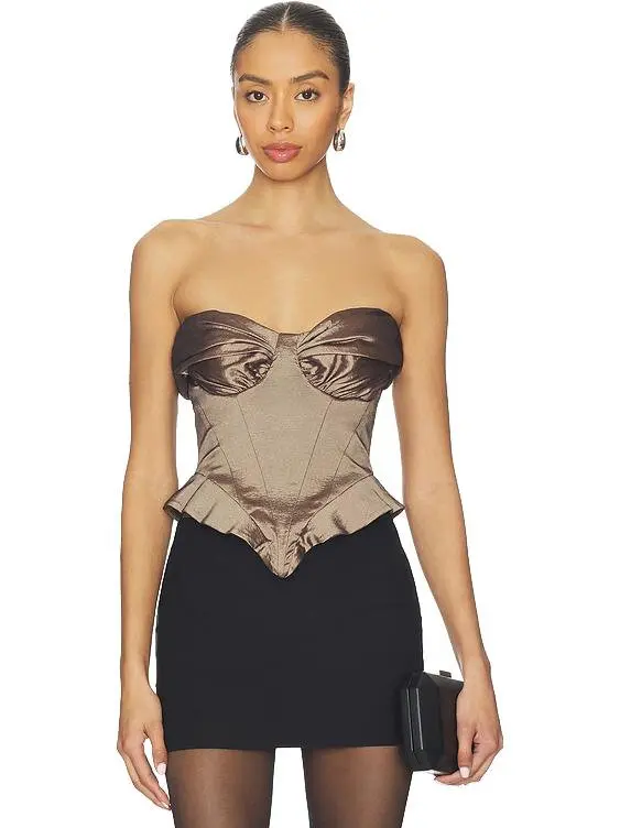 CAMILA COELHO Amaranta Metallic Top - Mocha