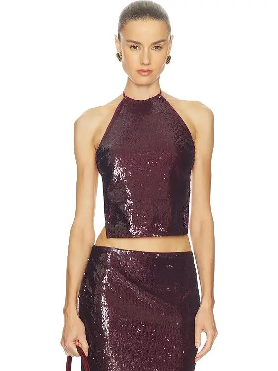 CAMILA COELHO Noella Sequin Top - Oxblood