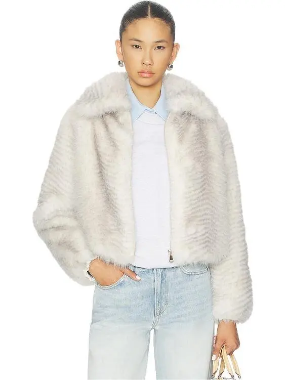 Adrienne Landau Katrina Faux Fur Jacket - Whisper White Tipped Grey