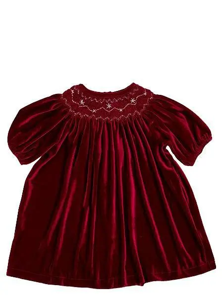 WILD WAWA Velvet Smock Dress - Burgundy