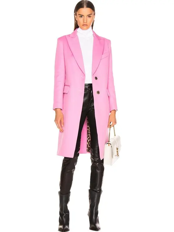 Smythe Peaked Lapel Overcoat - Extra Pink With Leopard Lining
