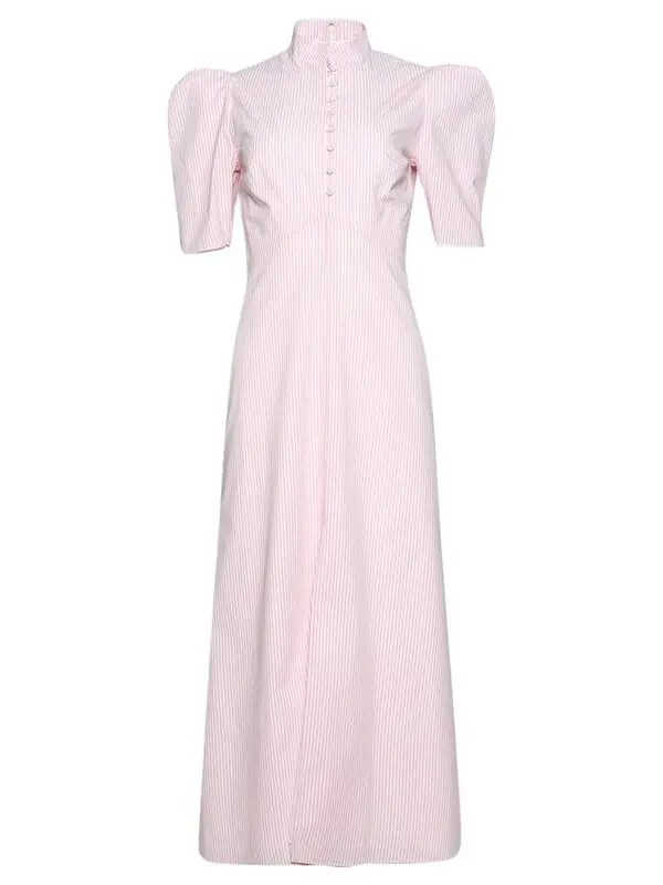 THE IRISH TWIN Striped Midi Dress With Lace - Pink