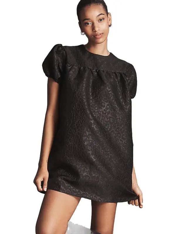 Glamorous Puff-sleeve Mini Swing Dress - Black