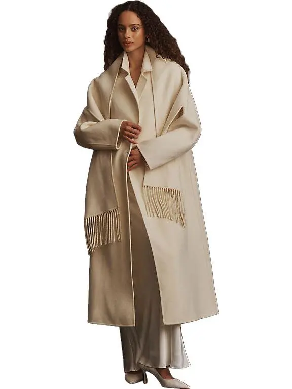 Rue Sophie Greta Wool Coat And Scarf - Creme