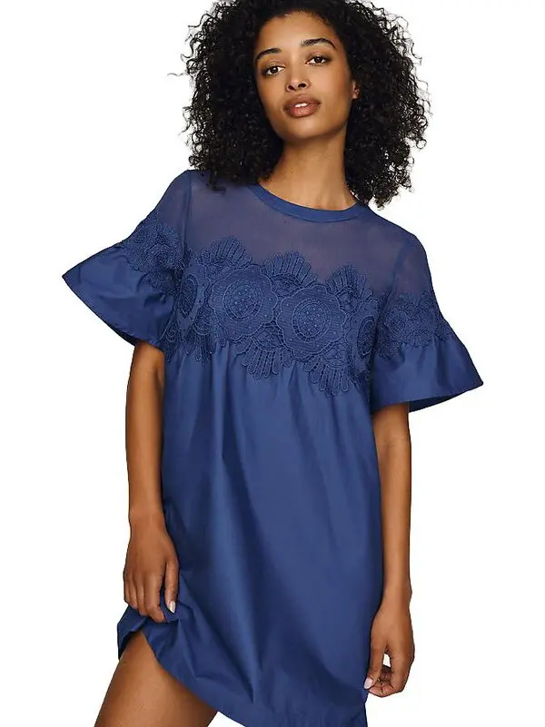 Anthropologie Cotton Poplin Swing Mini Dress - Blue Quartz