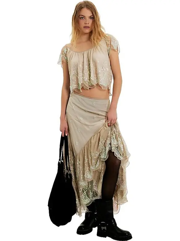 Free People Ciara Shimmer Midi Skirt Set - Moonlight Combo