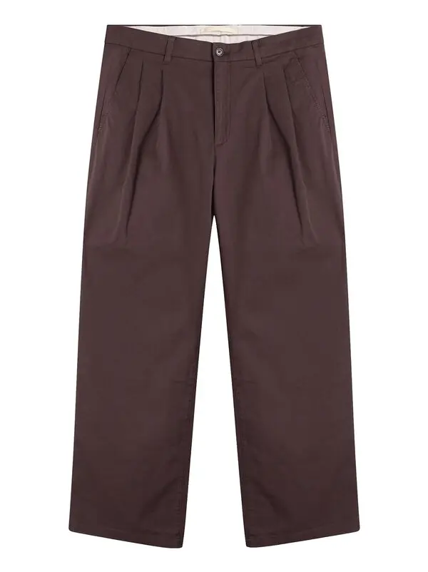 Norse Projects Benn Relaxed Twill Pleated Trousers - Seal Brown