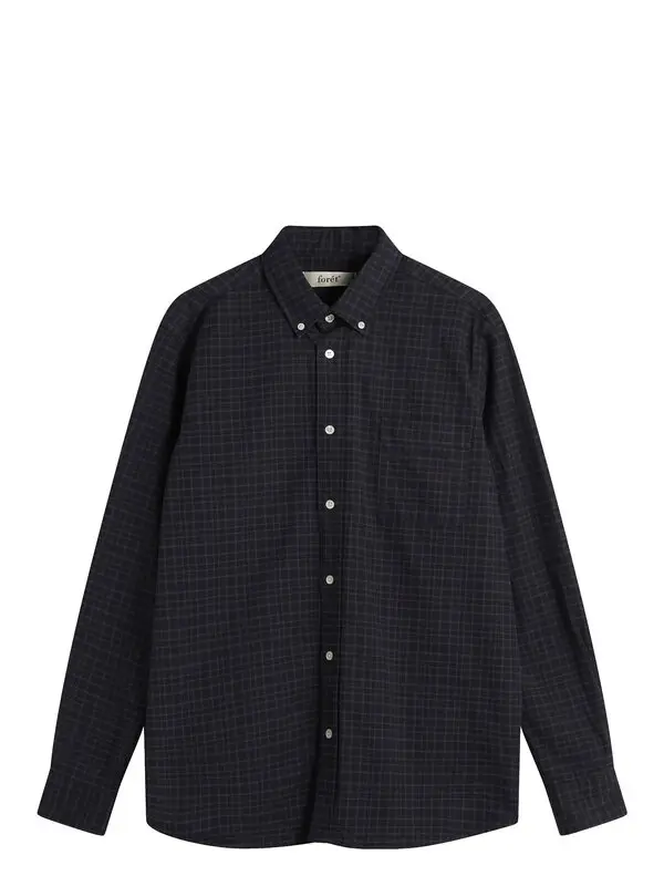 FORET Creek Heavy Flannel Check Overshirt - Navy