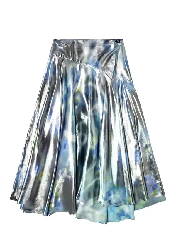 DIESEL® Asymmetric Rose-motif Skirt - Silver