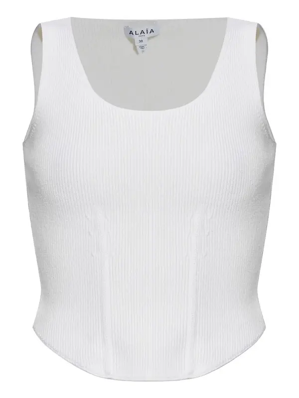Alaïa Sleeveless Ribbed Knit Top - White