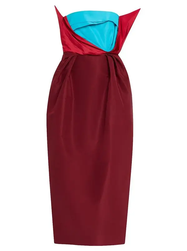 Christopher John Rogers Gathered Colorblock Strapless Maxi Dress - Sarsaparil