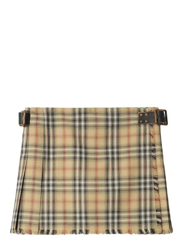 Burberry Checked Wool Wrap Mini Skirt - Sand Check