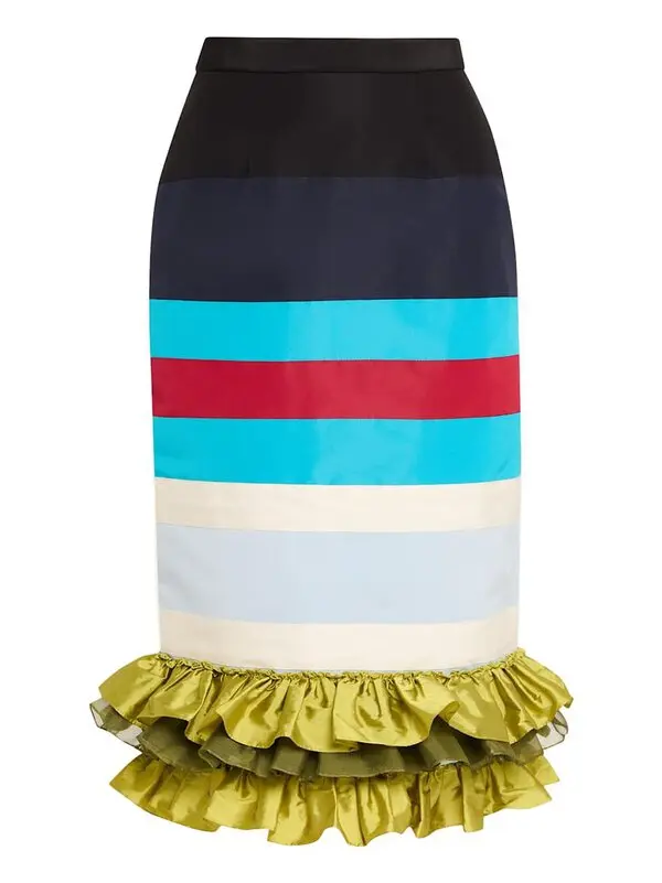 Christopher John Rogers Striped Ruffle-hem Midi Skirt - Rainbow
