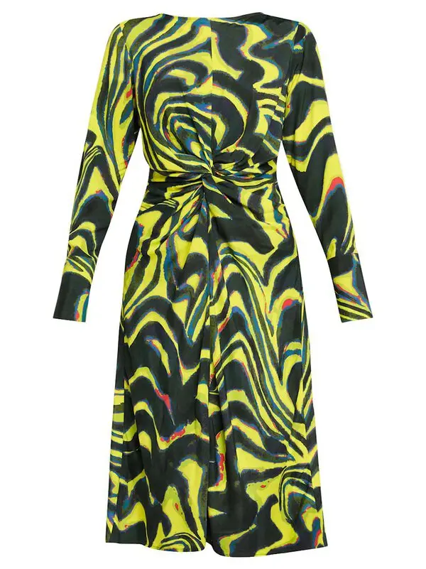 Christopher John Rogers Printed Knotted Waist Midi Dress - Wasabi Mul