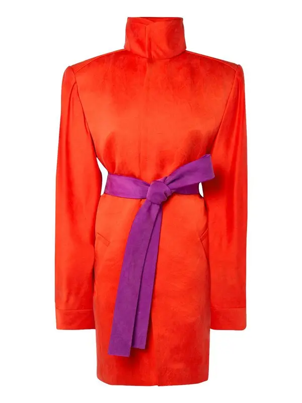Saint Laurent Belted Silk-crepe Coat - Orange