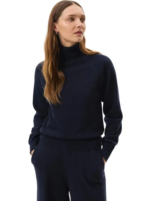 Johnstons Of Elgin Cashmere Roll Neck Jumper - Navy
