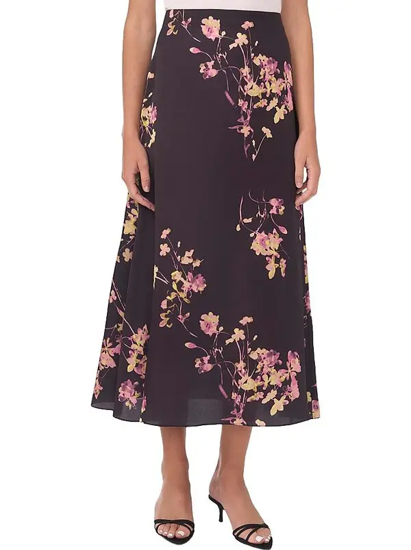 Vince Camuto A-line Floral Printed Midi Skirt - Rich Black