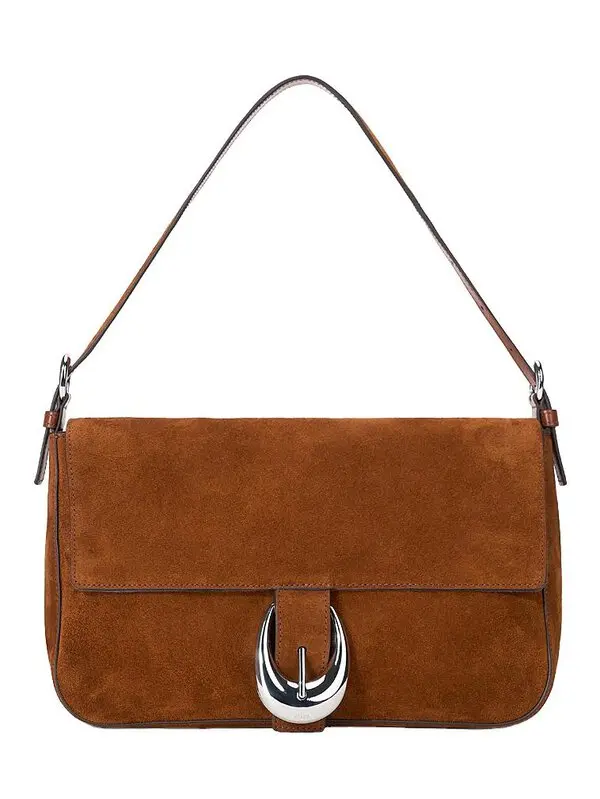 Staud Harlow Medium Suede Shoulder Bag - Tabacco