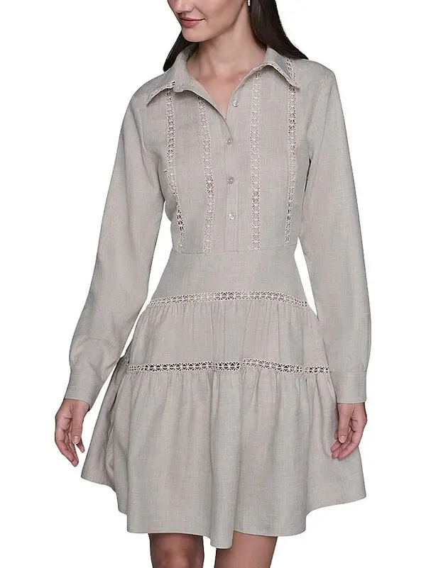 Karl Lagerfeld Paris A-line Long Sleeve Dress - Beige
