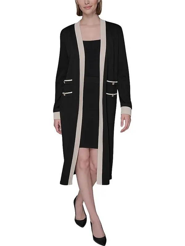 Karl Lagerfeld Paris Contrast Trim Cardigan - Black/ Birch