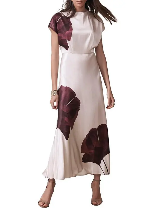 Mint Velvet Floral Print Satin Maxi Dress - Burgundy