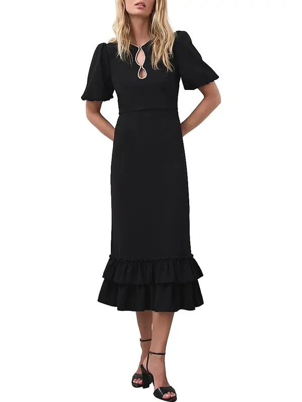 Mint Velvet Diamante Trim Midi Dress - Black