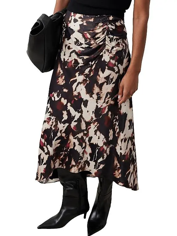 Mint Velvet Abstract Print Midi Skirt - Burgundy