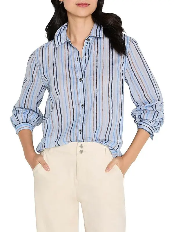 NIC+ZOE Drifty Painted Stripe Cotton Shirt - Blue Multi
