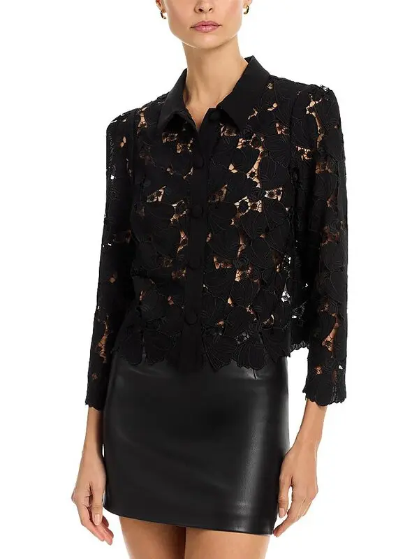 MILLY June Embroidered Lace Shirt - Black