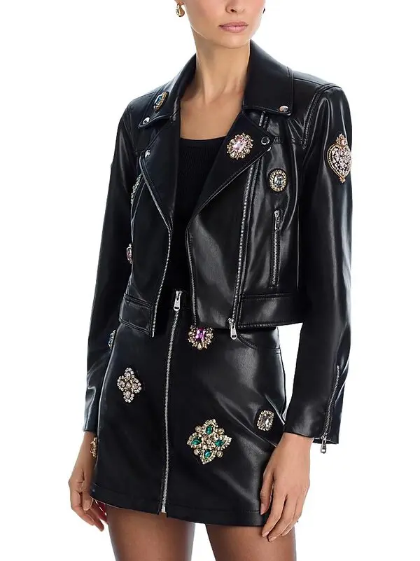 Cinq À Sept Baroque Patches Faux Leather Jacket - Black Multi