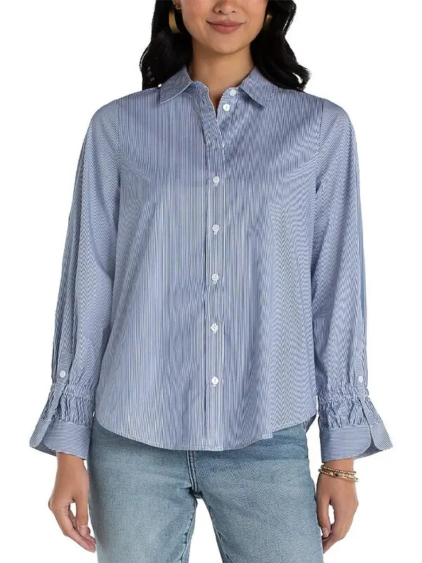 LIVERPOOL Collared Button-front Top - Blue/ White