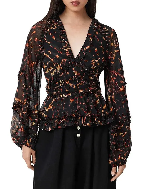 ALLSAINTS Silvie Printed Top - Pardus Flame Brown