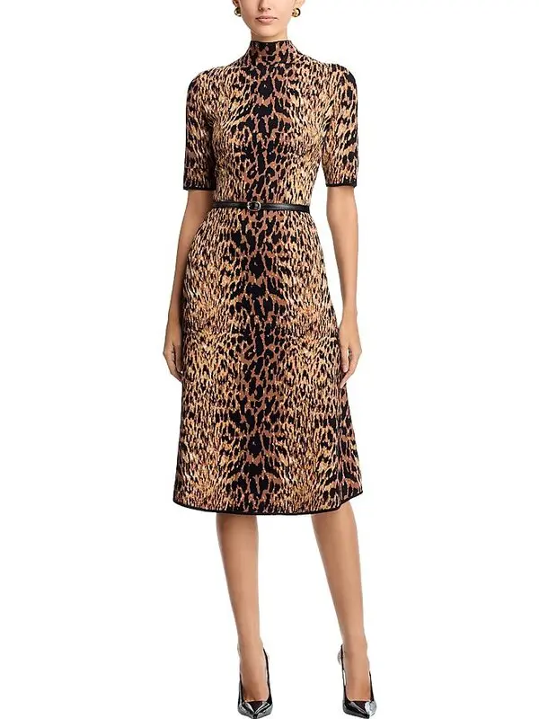 T Tahari Mock Neck Jacquard Dress - Animal