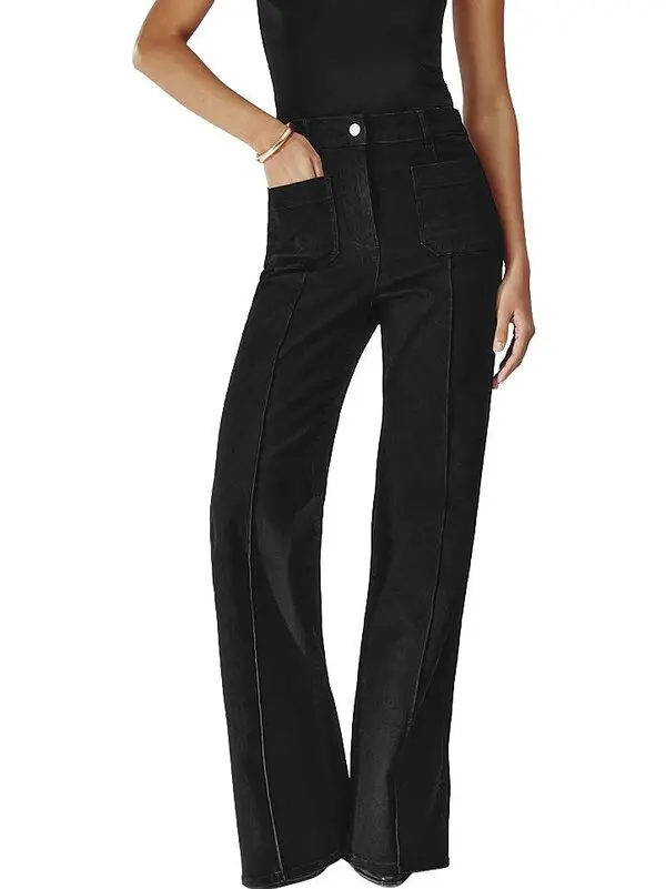 REISS Sakura Petite Flare Patch Pocket Jeans - Black