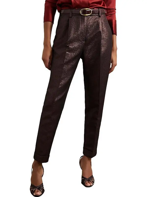 REISS Petite Sparkle Tapered Pants - Burgundy