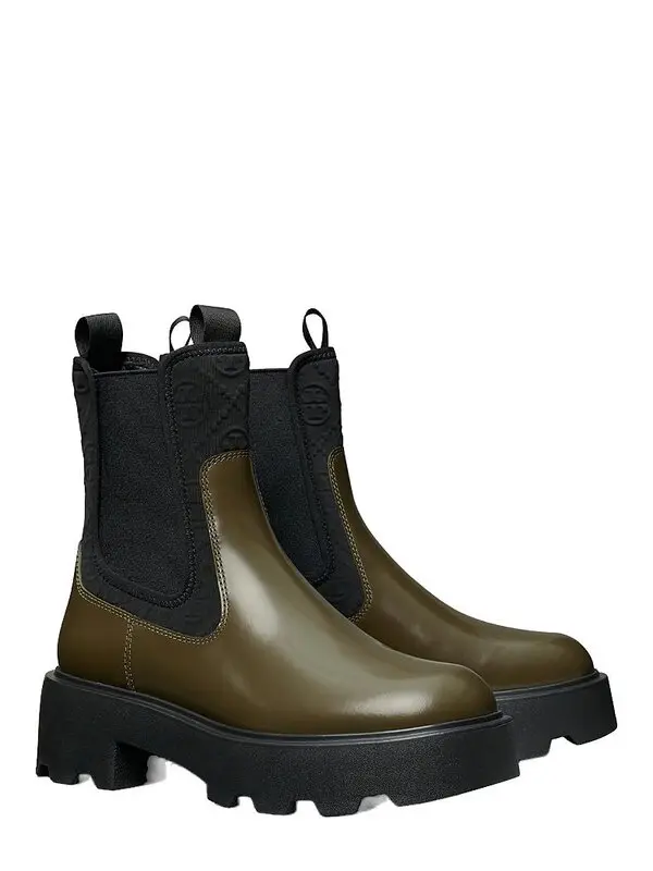 Tory Burch T Monogram Stretch Chelsea Boots - Dark Olive