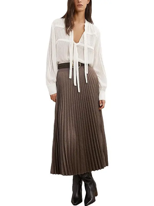 REISS Pleated Skirt - Mocha Brow